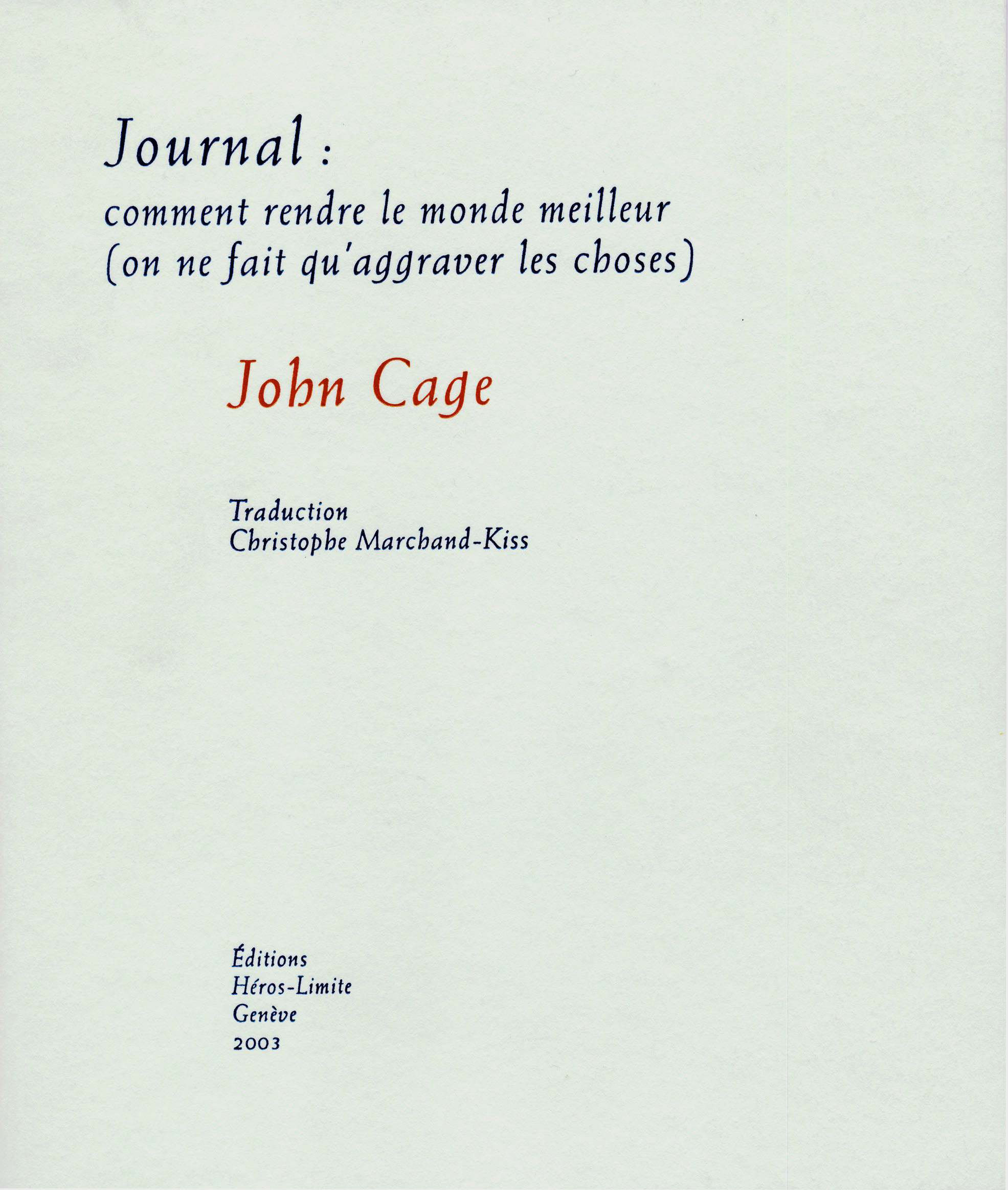 Journal - Editions Contrechamps